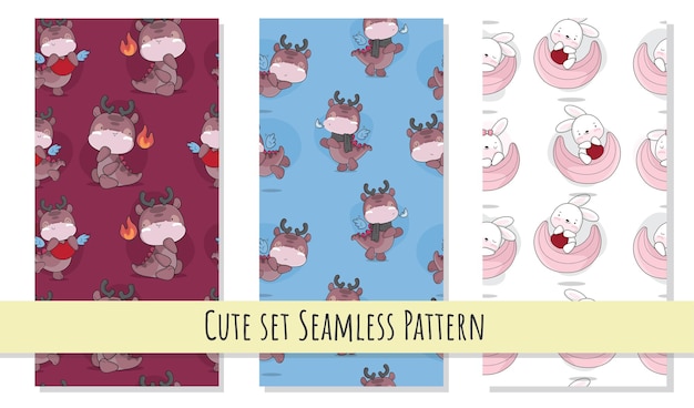Premium Vector | Flat cute baby dinosaurs seamless pattern set Premium Vector | Flat cute baby dinosaurs seamless pattern set