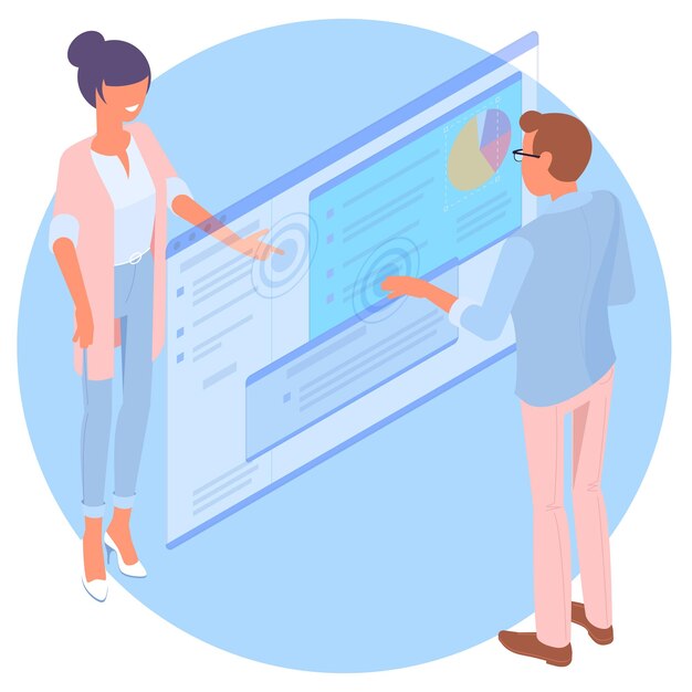 Premium Vector | Flat design isometric young man and woman are ... Premium Vector | Flat design isometric young man and woman are ...
