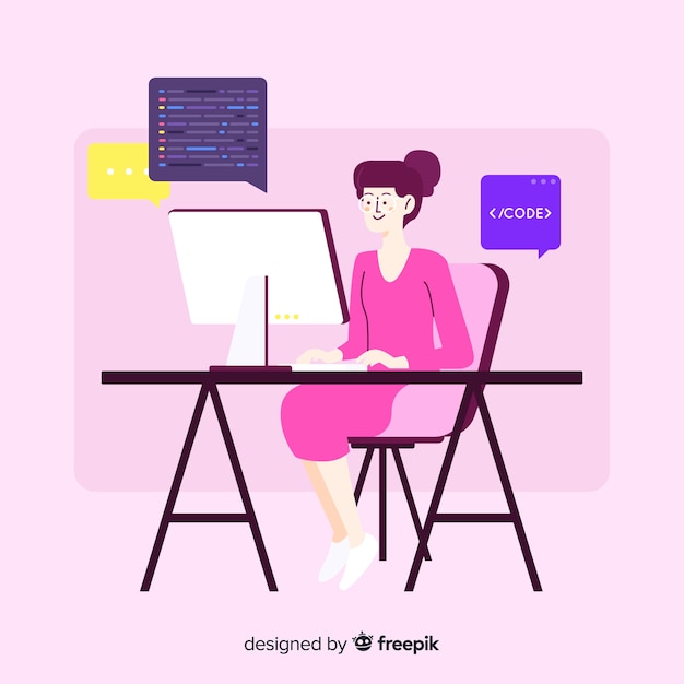 Free Vector Flat Design Woman Programmer Coding