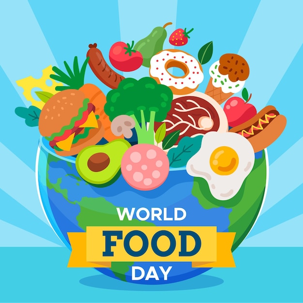 Free Vector | Flat design world food day background with globe Free Vector | Flat design world food day background with globe