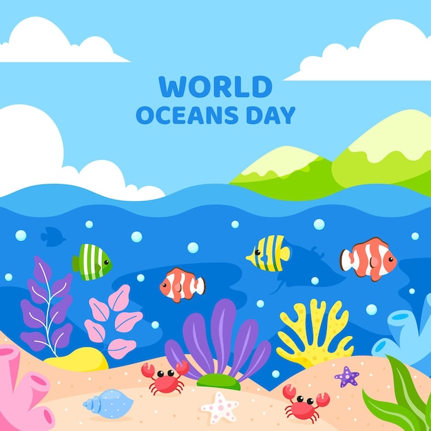 Flat Design World Oceans Day Free Vector