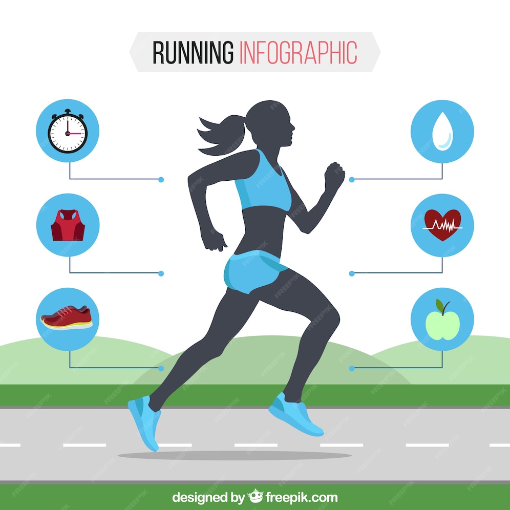 Free Vector | Flat infographic template with woman running and blue details Free Vector | Flat infographic template with woman running and blue details