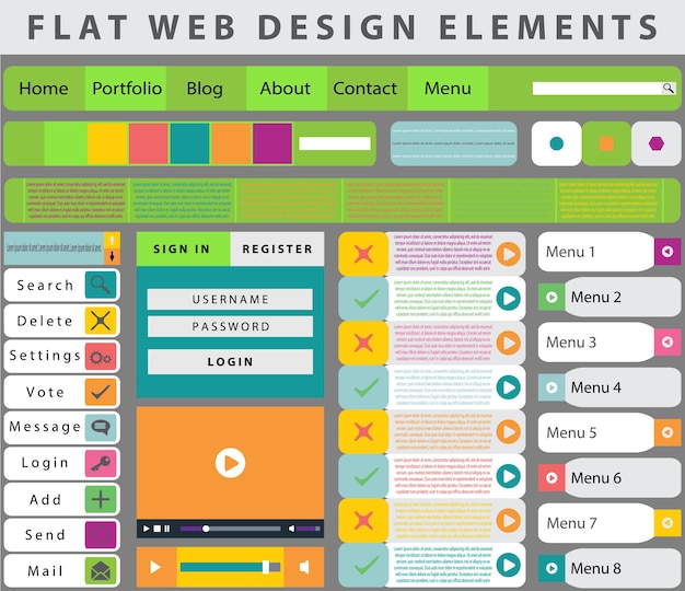 Premium Vector | Flat web design elements, buttons, icons. templates ... Premium Vector | Flat web design elements, buttons, icons. templates ...