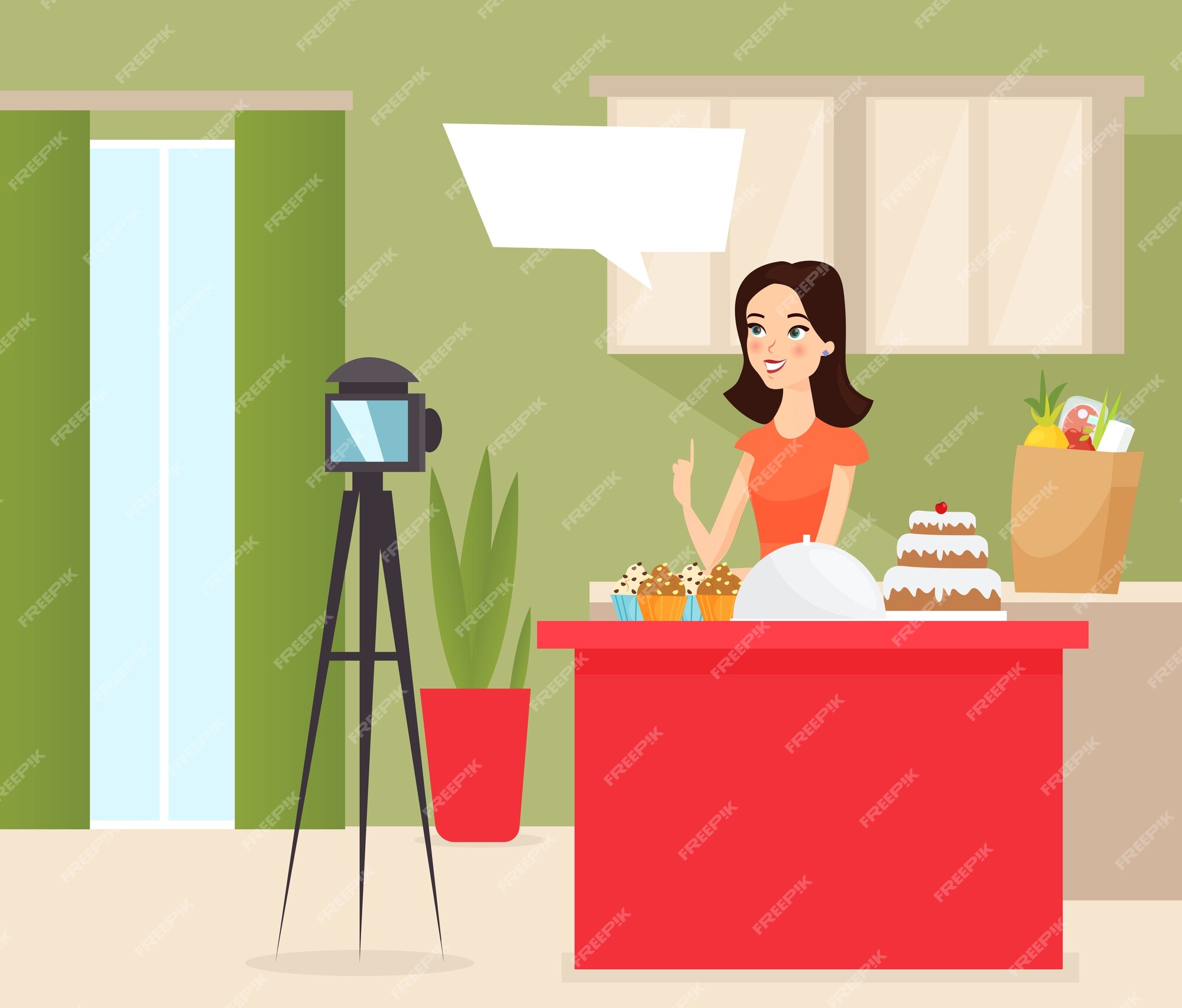 Premium Vector | Food blogger illustration young female vlogger ... Premium Vector | Food blogger illustration young female vlogger ...