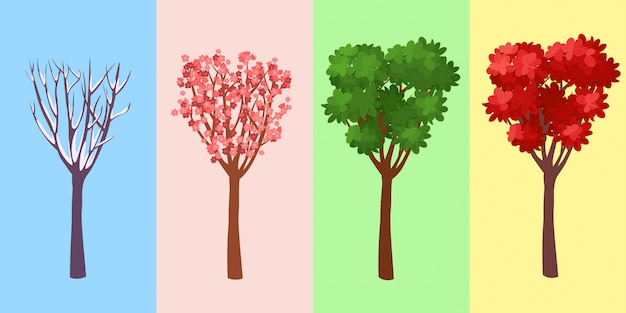 사계절 나무. Winte. 봄. 여름. 가을. 벡터 일러스트 레이 션. | 프리미엄 벡터 사계절 나무. Winte. 봄. 여름. 가을. 벡터 일러스트 레이 션. | 프리미엄 벡터