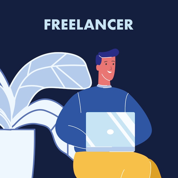 Premium Vector Freelancer Working On Laptop Color Illustration
