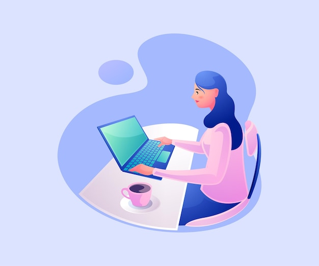 Premium Vector Freelancer Working On Laptop At Home
