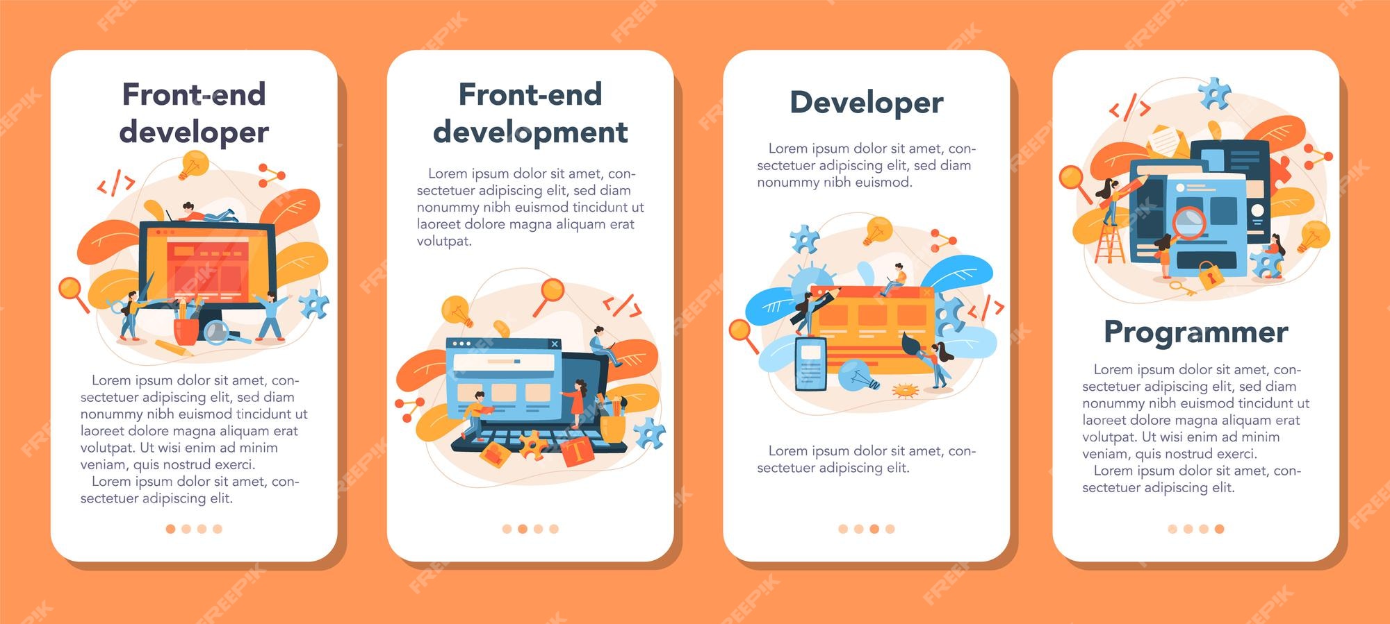 Premium Vector | Frontend development mobile application banner set Premium Vector | Frontend development mobile application banner set