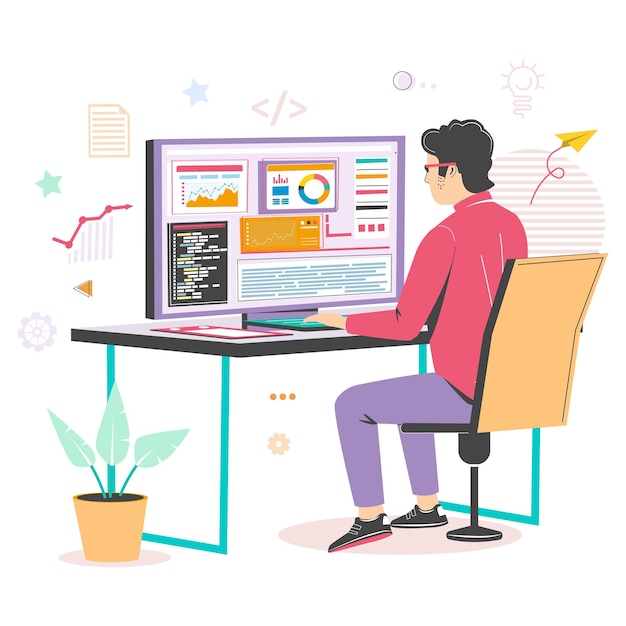 Premium Vector | Full stack developer working on computer vector ...