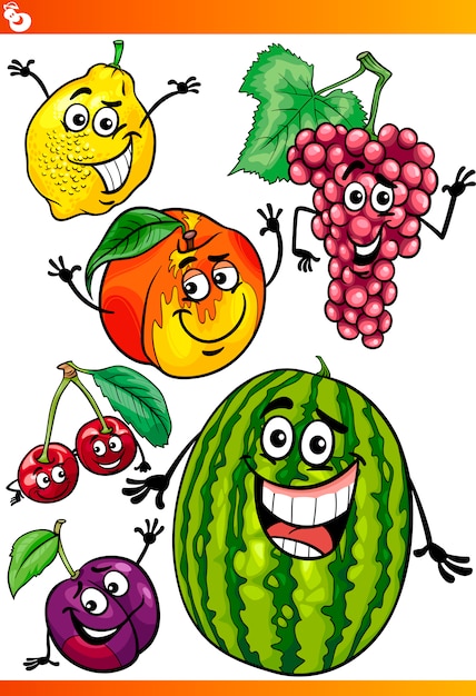 Premium Vector | Funny fruits cartoon illustration set Premium Vector | Funny fruits cartoon illustration set