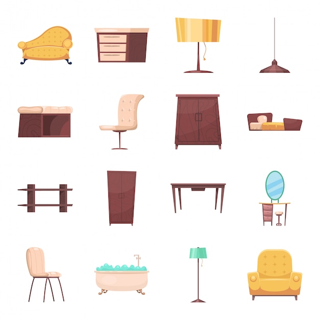 Premium Vector | Furniture of interior cartoon icon set Premium Vector | Furniture of interior cartoon icon set