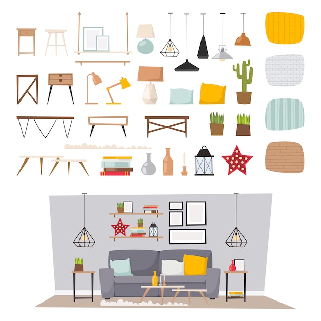 Premium Vector | Furniture interior and home decor concept icon set ... Premium Vector | Furniture interior and home decor concept icon set ...