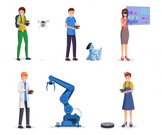 Premium Vector | Futuristic technologies flat set Premium Vector | Futuristic technologies flat set