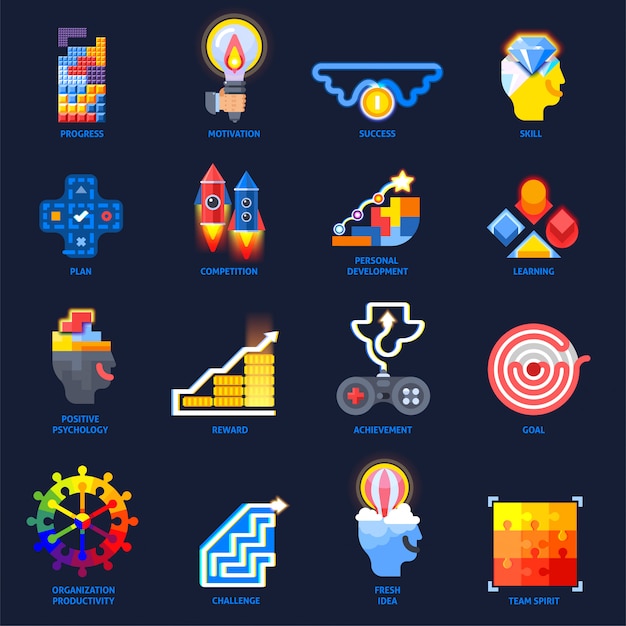 Free Vector | Gamification motivation flat elements set Free Vector | Gamification motivation flat elements set