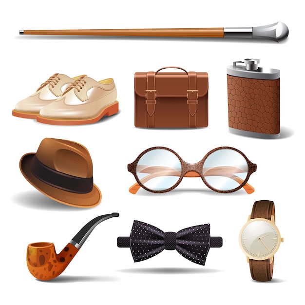 Gentleman realistic accessories decorative icons set | Free Vector Gentleman realistic accessories decorative icons set | Free Vector