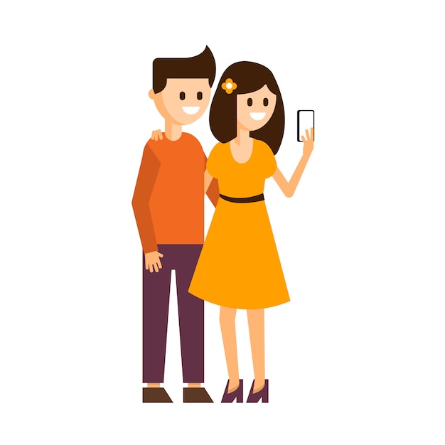 Premium Vector | Girl and boy making a selfie illustration Premium Vector | Girl and boy making a selfie illustration