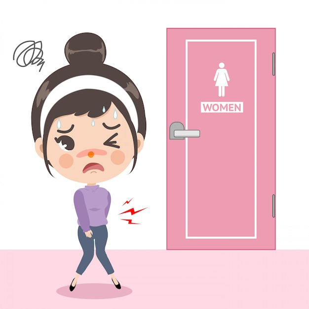 The Girl Felt A Stomach Ache In Front Of The Toilet But The That Is Busy Causing Her To Suffer