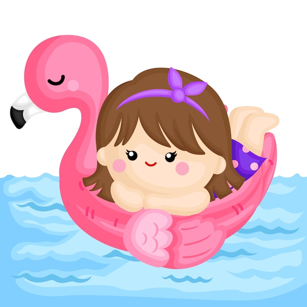 Girl On Flamingo Float Vector Premium Download