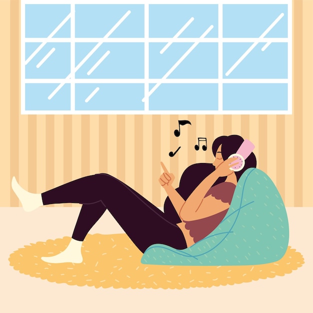 Premium Vector | Girl listening music in room Premium Vector | Girl listening music in room