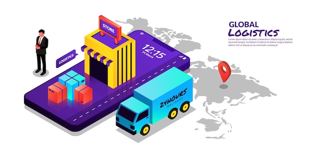 Premium Vector | Global logistic concept online delivery service in ... Premium Vector | Global logistic concept online delivery service in ...