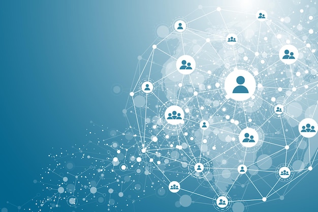 글로벌 네트워크 연결 개념입니다 빅 데이터 시각화 글로벌 컴퓨터 네트워크에서 소셜 네트워크 통신 인터넷 기술 사업 과학 벡터 일러스트 레이 션 프리미엄 벡터