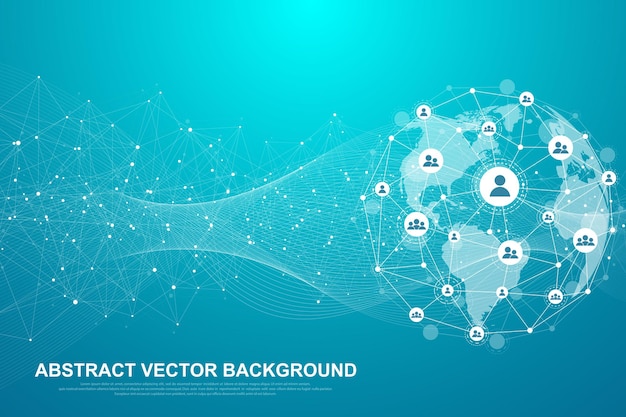 글로벌 구조 네트워킹 및 데이터 연결 개념 소셜 네트워크 통신 프리미엄 벡터