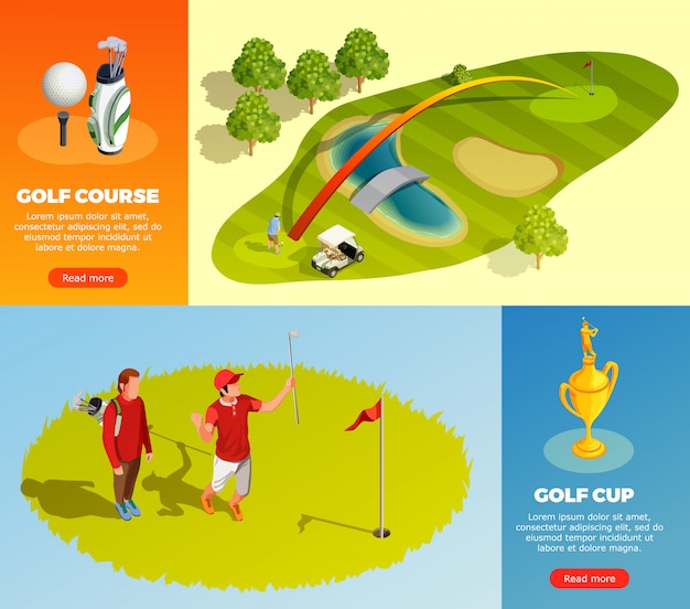 Free Vector | Golf isometric horizontal banners Free Vector | Golf isometric horizontal banners