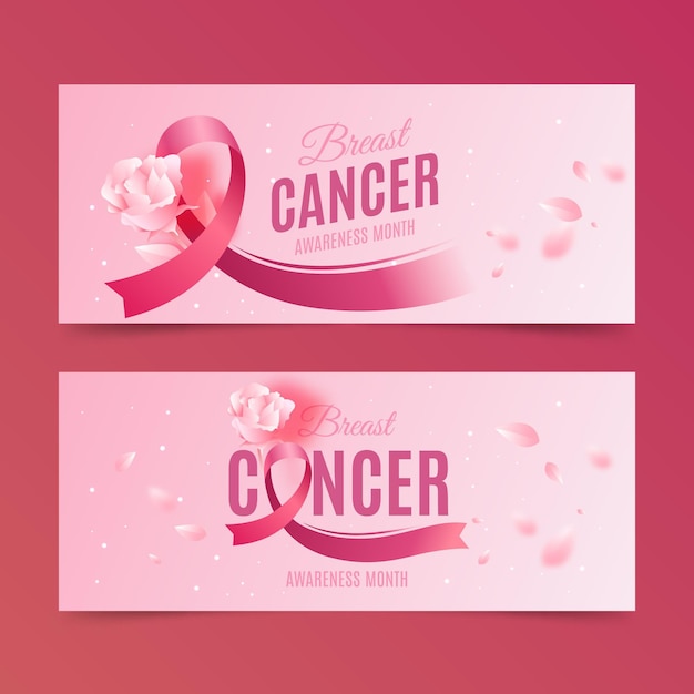 Free Vector Gradient Breast Cancer Awareness Month Horizontal Banners Set