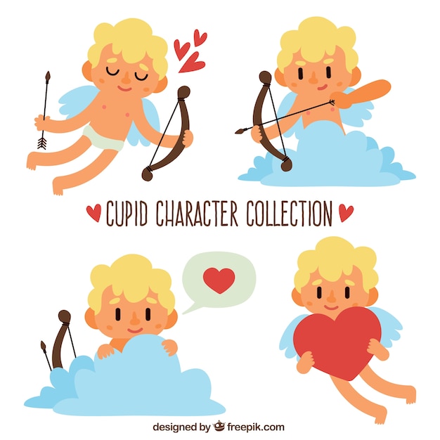 Free Vector | Great set of cute decorative cupid character Free Vector | Great set of cute decorative cupid character