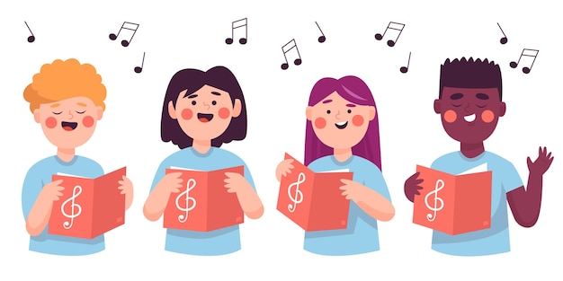 Free Vector | Group of children singing in a choir illustration Free Vector | Group of children singing in a choir illustration