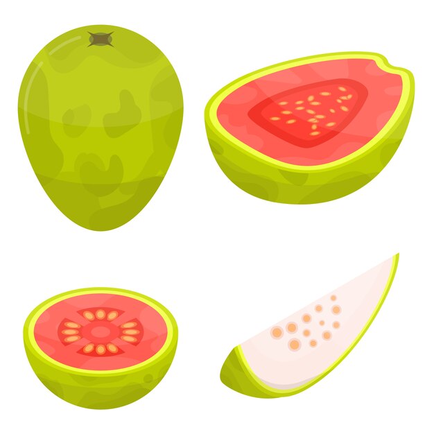 Premium Vector | Guava icons set, isometric style Premium Vector | Guava icons set, isometric style