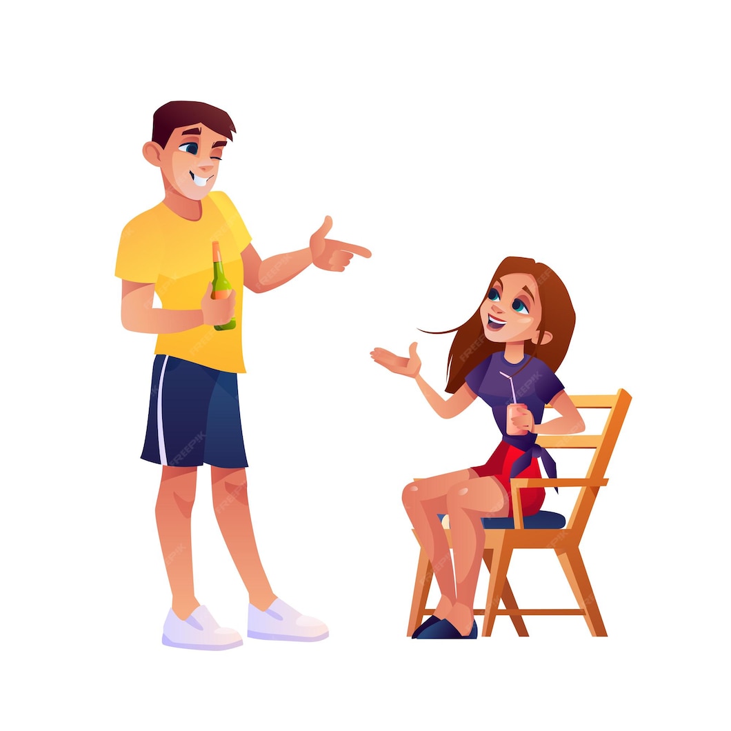 Premium Vector | Guy with beer bottle flirting with girl with soda ... Premium Vector | Guy with beer bottle flirting with girl with soda ...