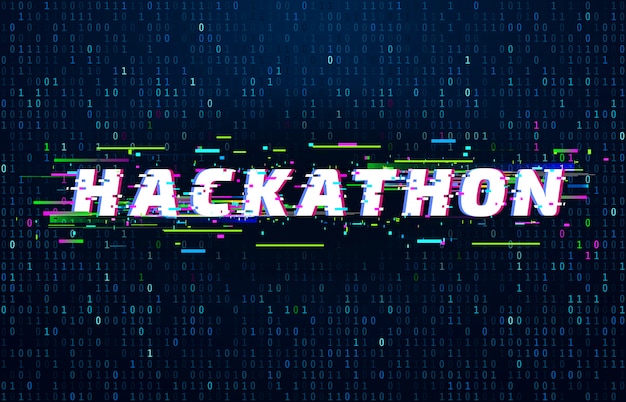 Premium Vector Hackathon Hack Marathon Coding Event Glitch Poster And Saturated Binary Data