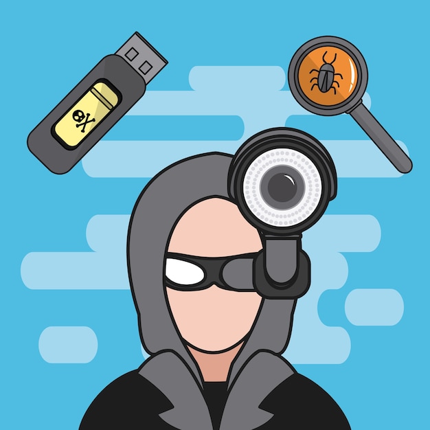 Premium Vector Hacker With Webcam And Usb Vector Illustration Graphic