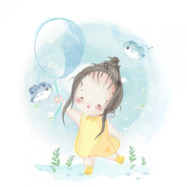 Premium Vector | Hand drawn beautiful, cute, little girl Premium Vector | Hand drawn beautiful, cute, little girl