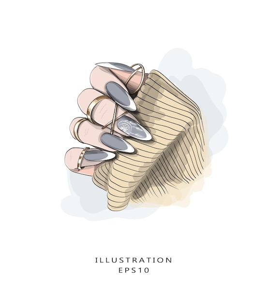 Premium Vector | Hand drawn beautiful manicure sketch. modern manicure. Premium Vector | Hand drawn beautiful manicure sketch. modern manicure.