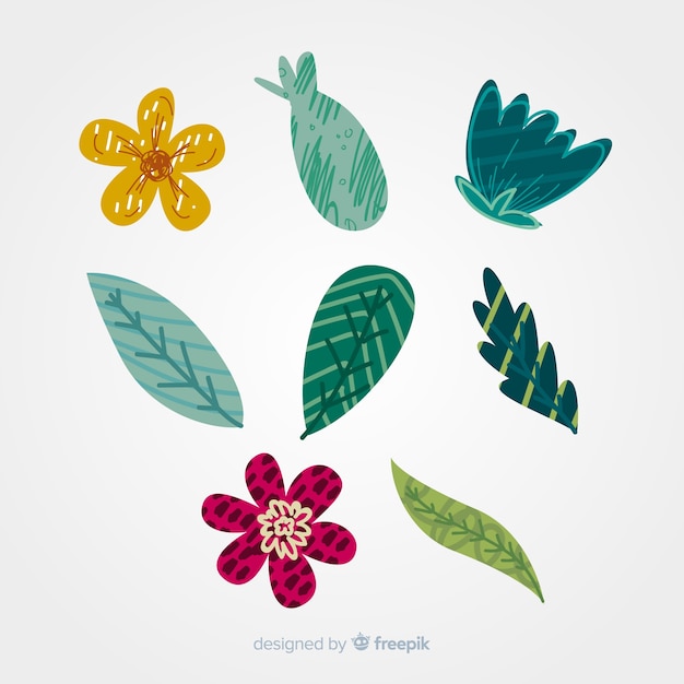 Free Vector | Hand drawn colorful flowers and leaves collection Free Vector | Hand drawn colorful flowers and leaves collection