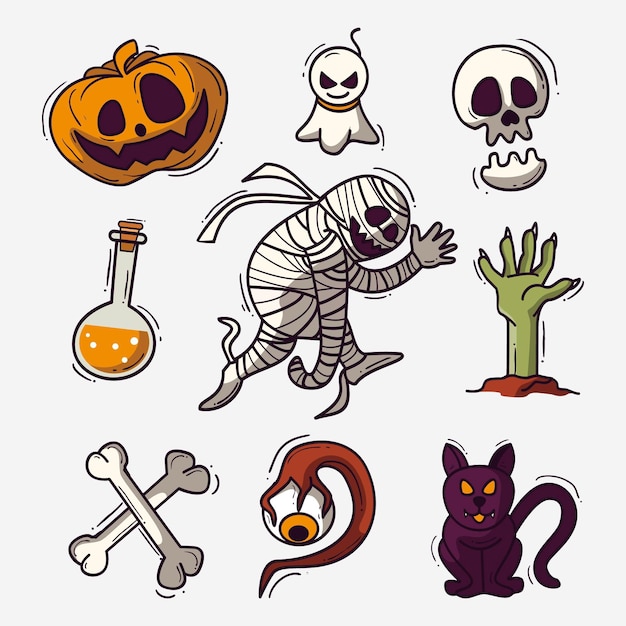 Free Vector | Hand drawn design halloween element collection Free Vector | Hand drawn design halloween element collection