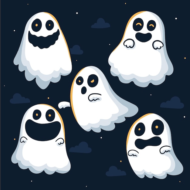 Free Vector | Hand drawn design halloween ghost collection Free Vector | Hand drawn design halloween ghost collection