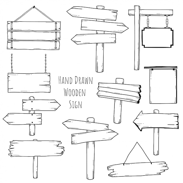 Premium Vector | Hand drawn doodle wooden sign collection Premium Vector | Hand drawn doodle wooden sign collection