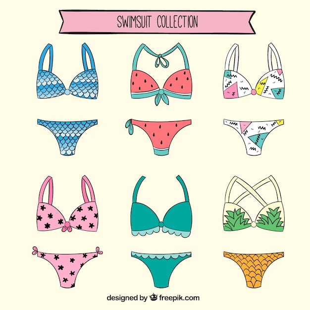 Hand Drawn Enjoyable Bikinis Set Vector Free Download