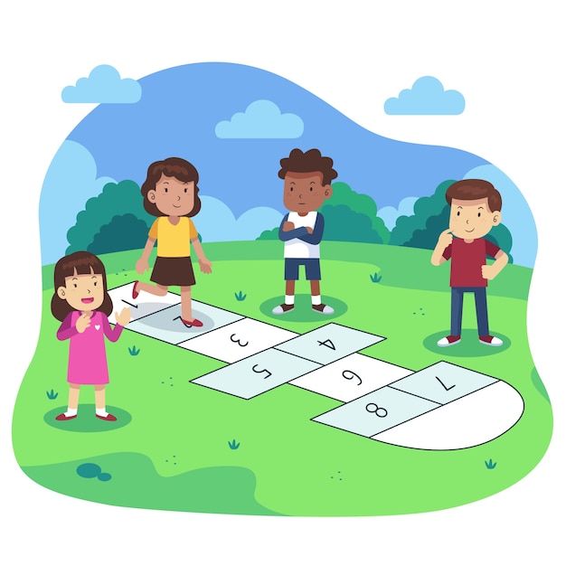 Free Vector | Hand drawn flat design hopscotch game Free Vector | Hand drawn flat design hopscotch game