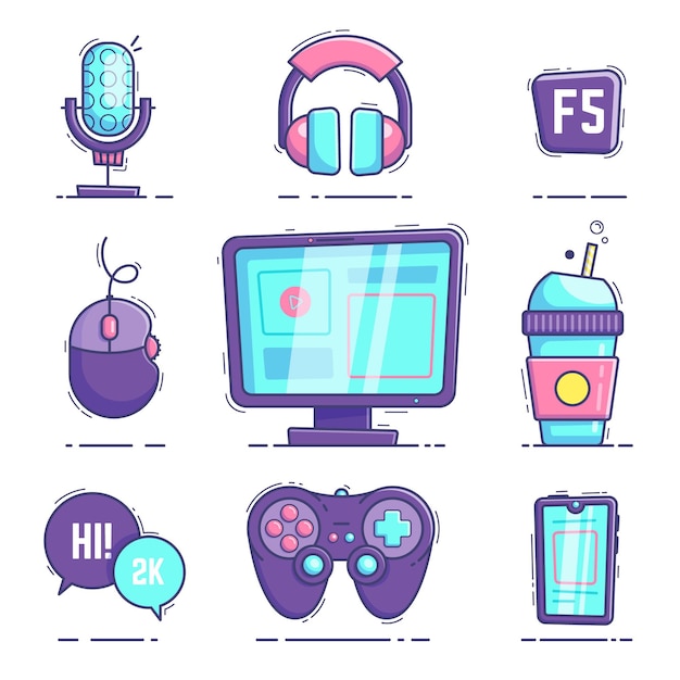 Free Vector Hand Drawn Game Streamer Elements Collection