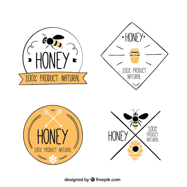 Premium Vector | Hand drawn honey products labels Premium Vector | Hand drawn honey products labels