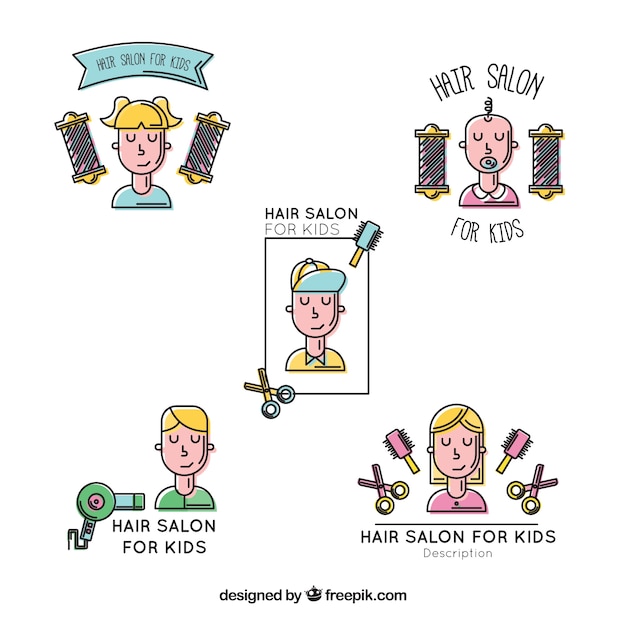 Free Vector | Hand drawn kids hairdressing logos Free Vector | Hand drawn kids hairdressing logos