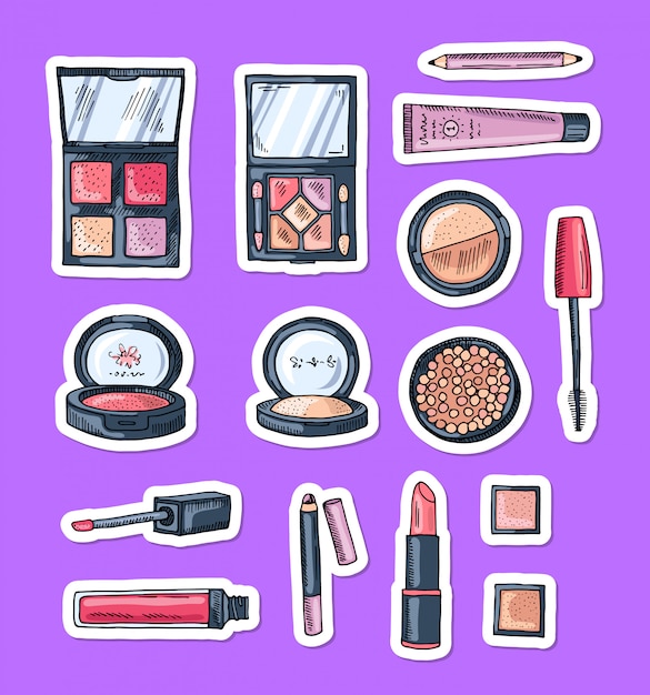 Premium Vector Hand Drawn Makeup Element Stickers