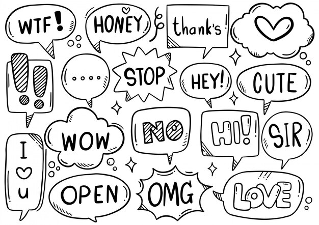 Premium Vector Hand Drawn Set Of Speech Bubbles With Text In Doodle Style