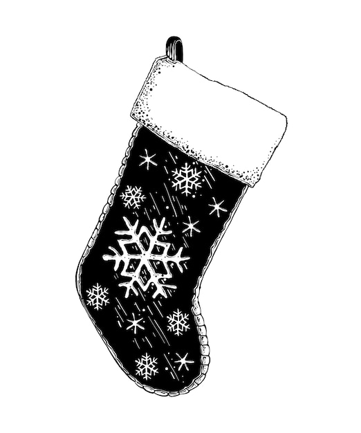 Premium Vector | Hand drawn sketch of christmas sock in black Premium Vector | Hand drawn sketch of christmas sock in black