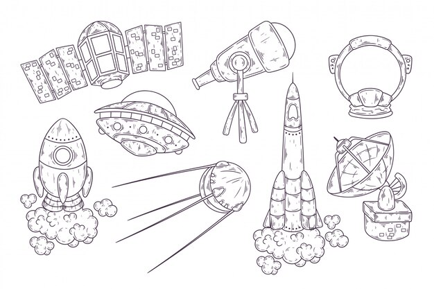 Premium Vector | Hand drawn sketch of space elements collection Premium Vector | Hand drawn sketch of space elements collection