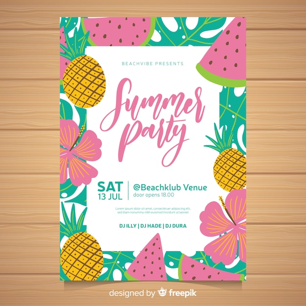 Free Vector | Hand drawn summer party poster template Free Vector | Hand drawn summer party poster template